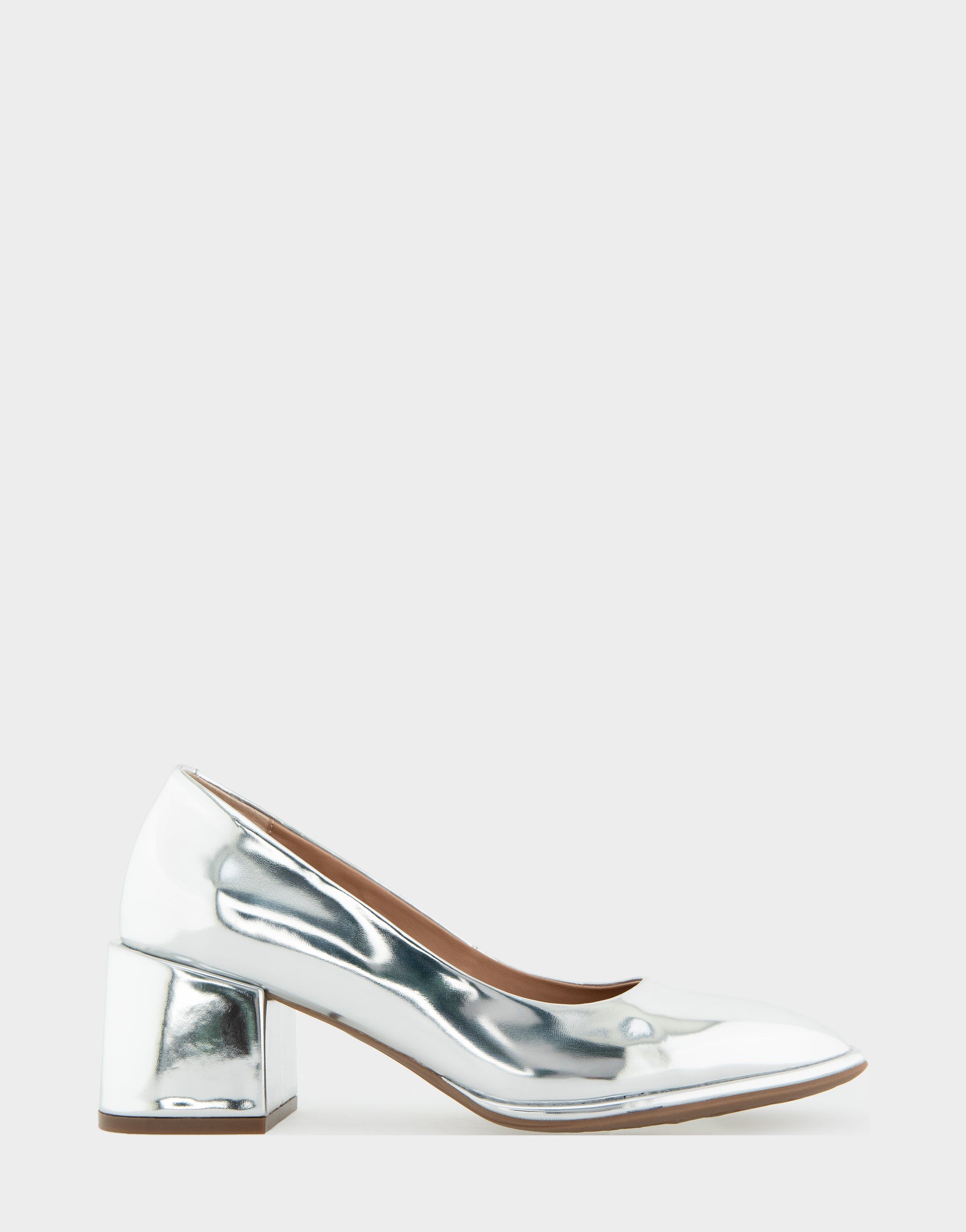 Alae Silver Mirror Metallic Faux Leather Soft Square Toe Block Heel ...