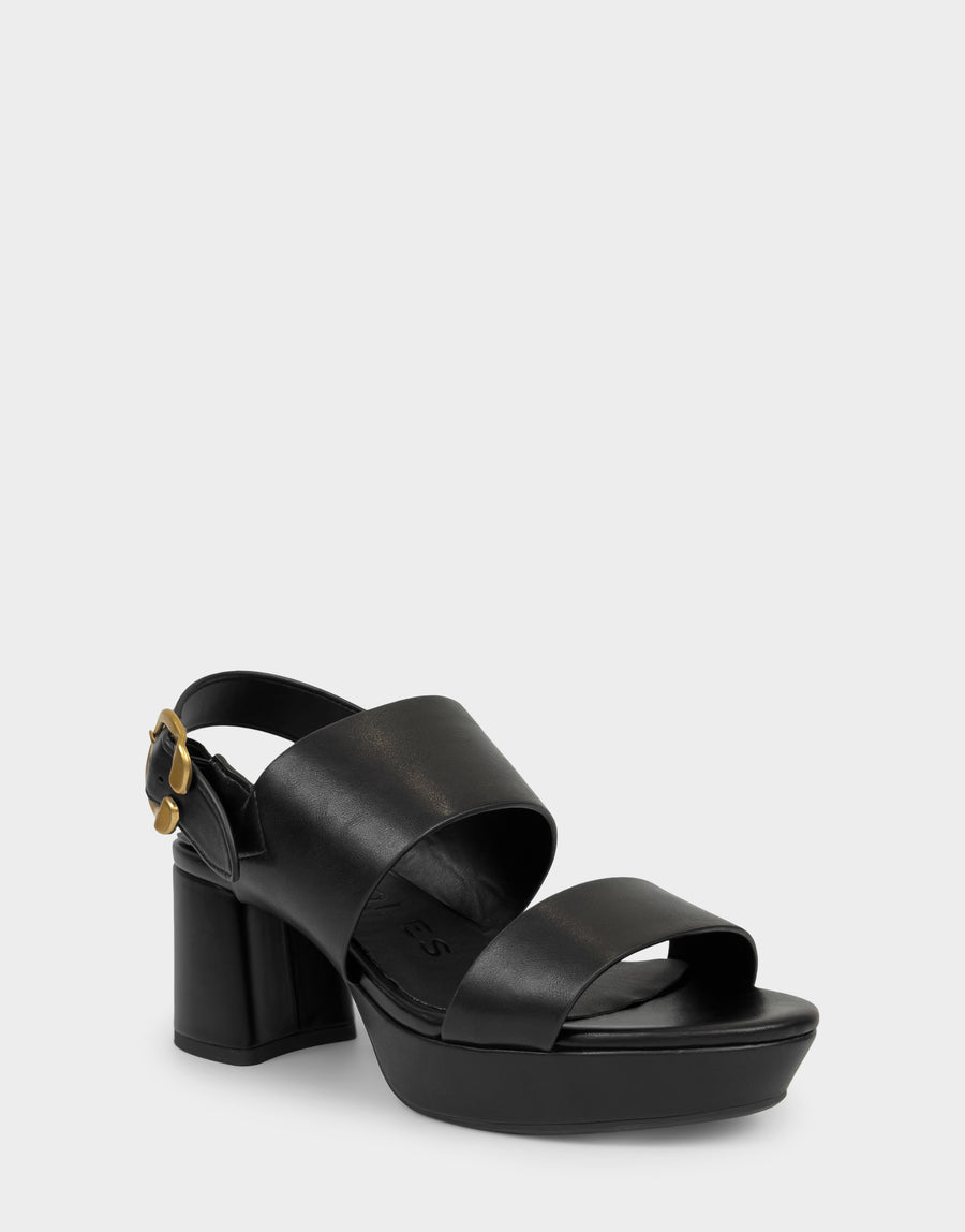 Camera Black Platform Block Heel Sandal with Signature Buckle – Aerosoles