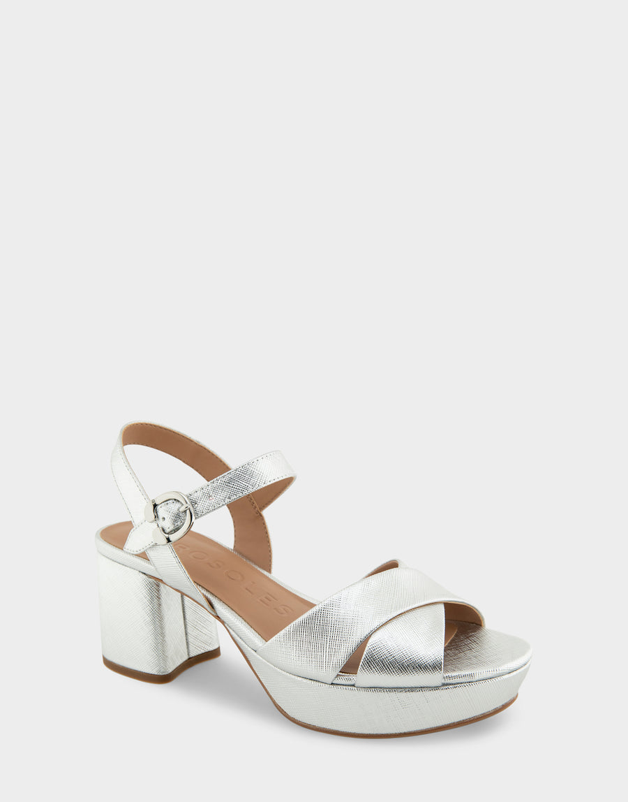 Cosmos Silver Metallic Texture Faux Leather Platform Sandal – Aerosoles