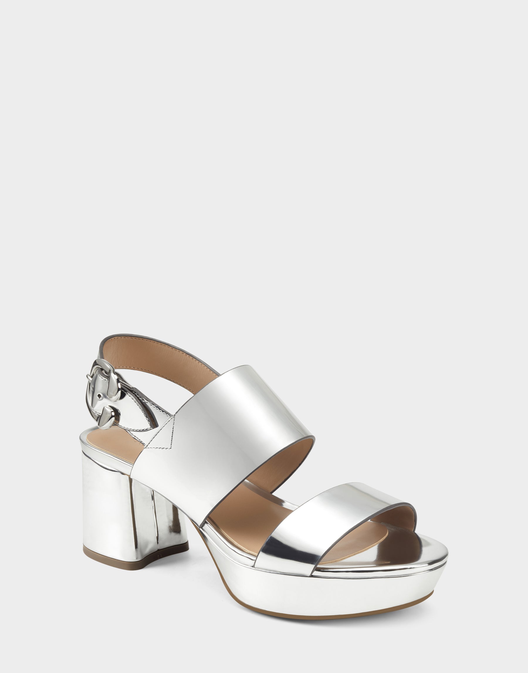 Camera Silver Metallic Platform Block Heel Sandal with Buckle – Aerosoles