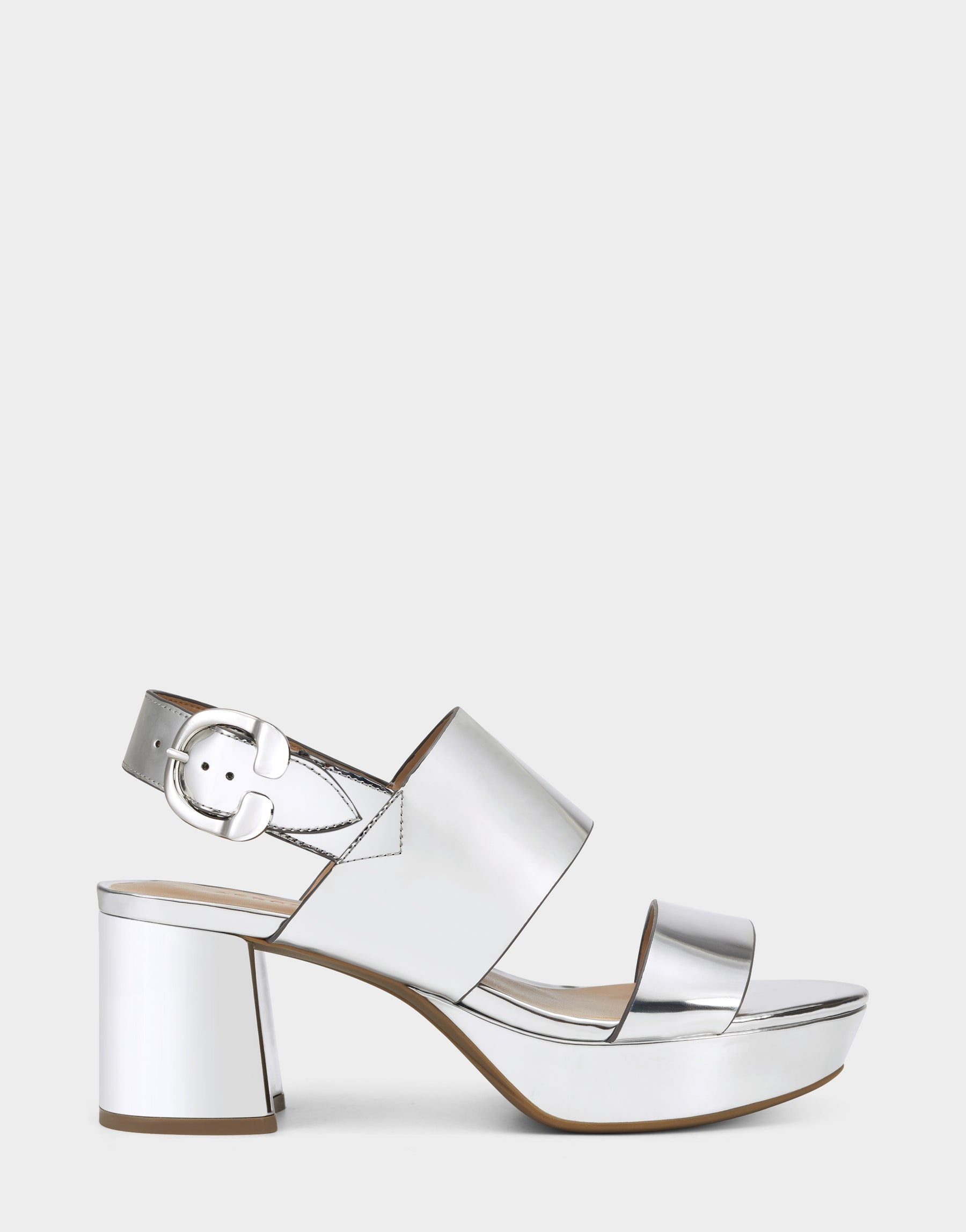 Camera Silver Metallic Platform Block Heel Sandal with Buckle – Aerosoles